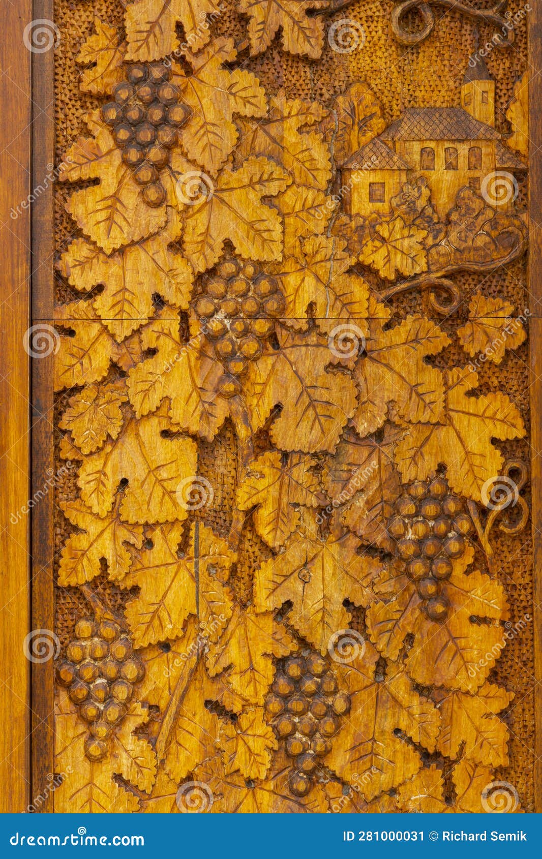 Wood Carving of Grape Leaves and Grapes Stock Image - Image of ornate ...