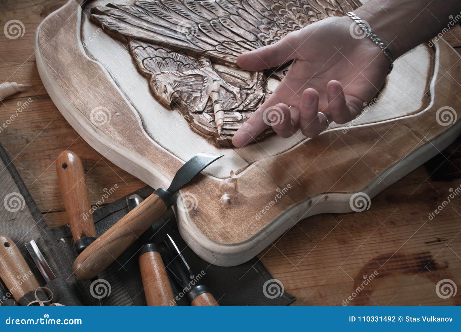 Wood Carving, Hand of a Craftsman for the Tool, Stock Photo - Image of ...