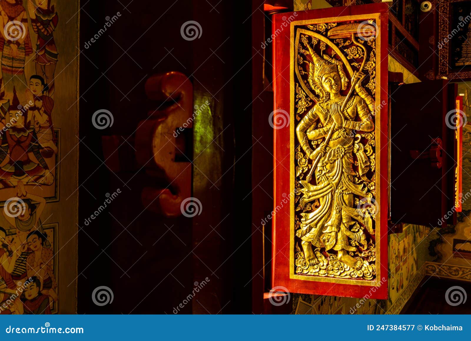 Wood Carving on Window Panel Stock Image - Image of material, pattern ...