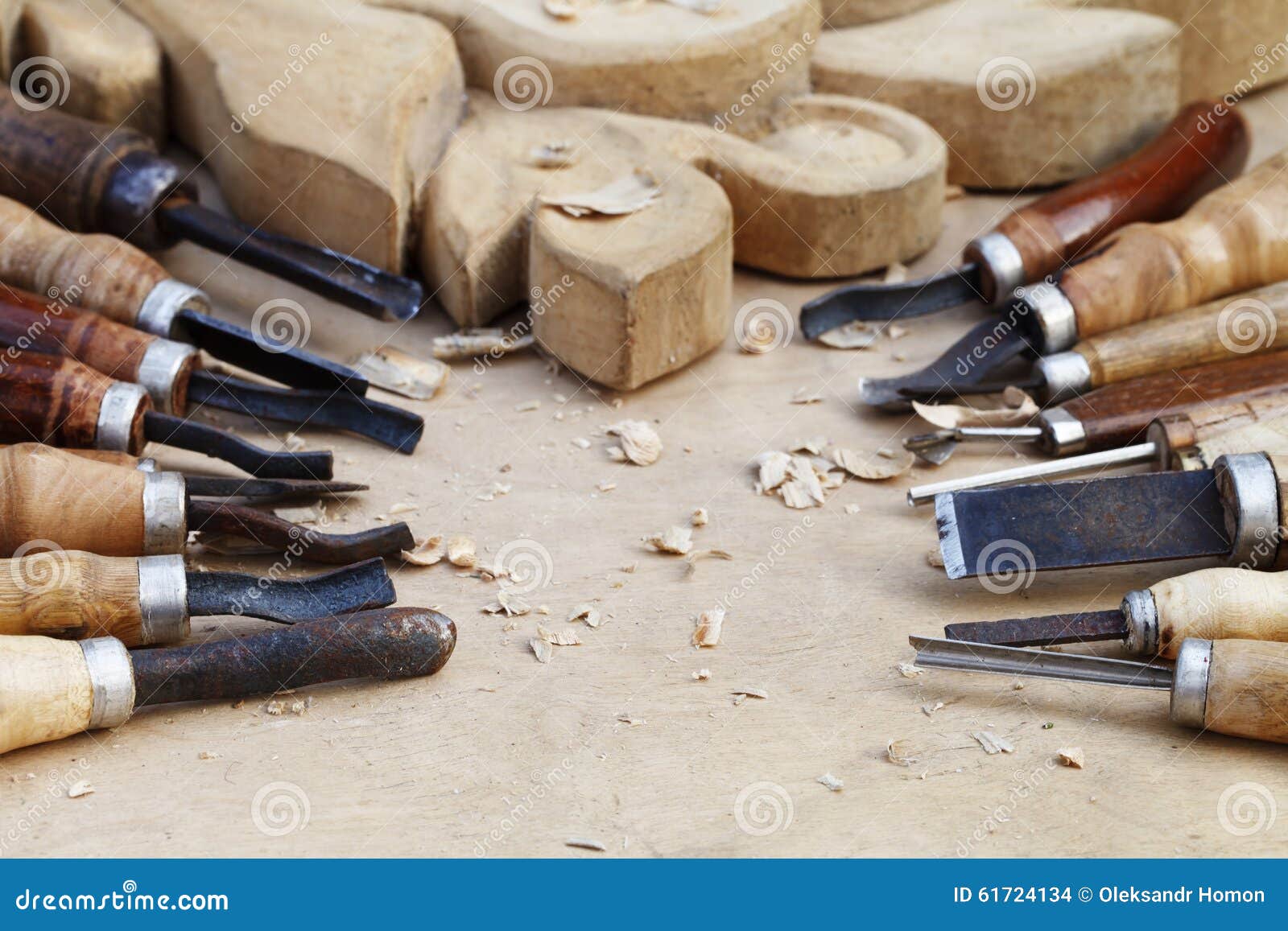 Wood Carvings, Tools and Processes Work Closeup Stock Photo - Image of ...