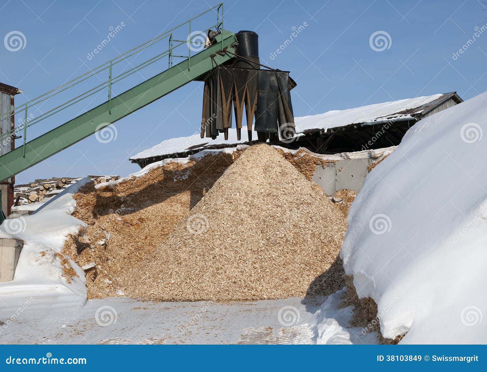 Wood chip conveyor stock image. Image of environment - 38103849