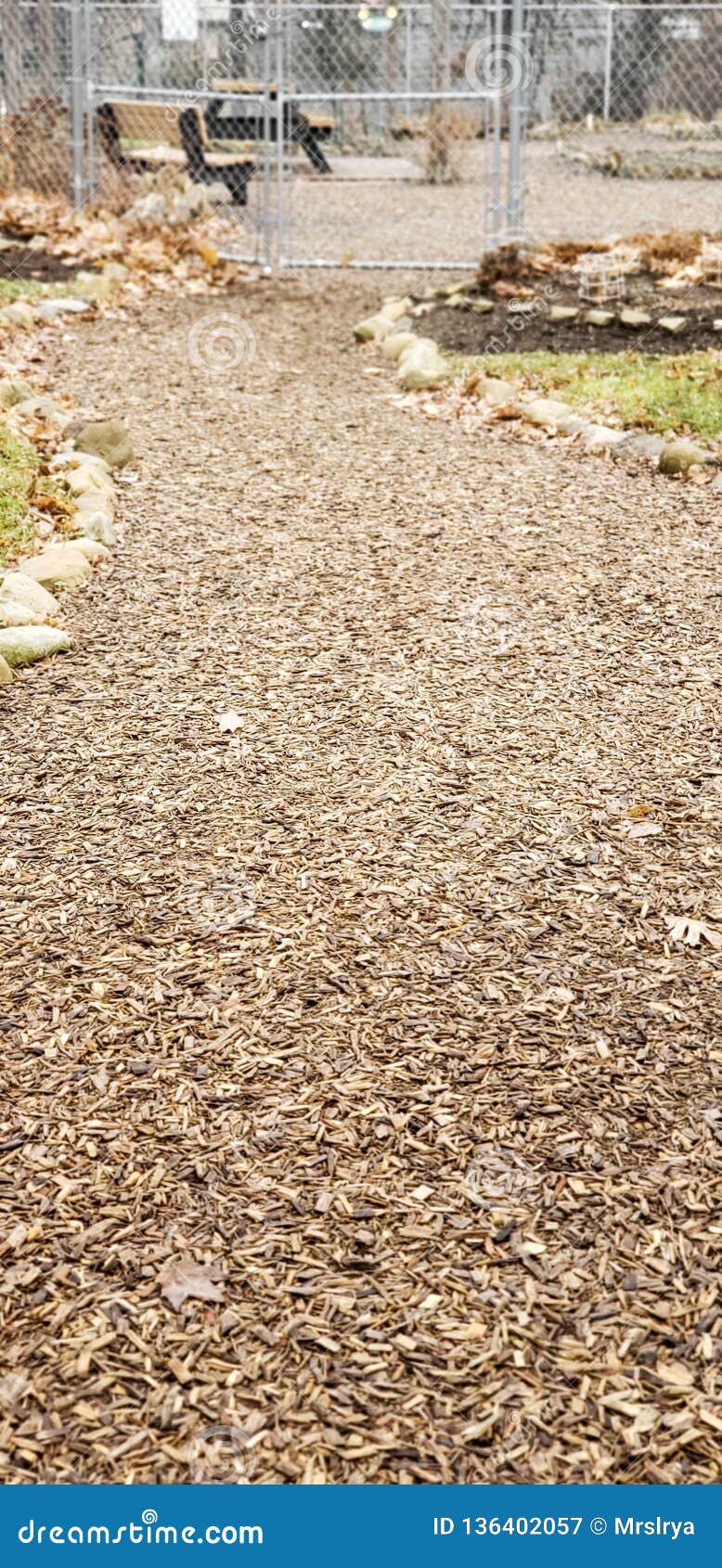 Wood Chip Path Leading To Gate in a Local Park in Cleveland, Ohio Stock ...