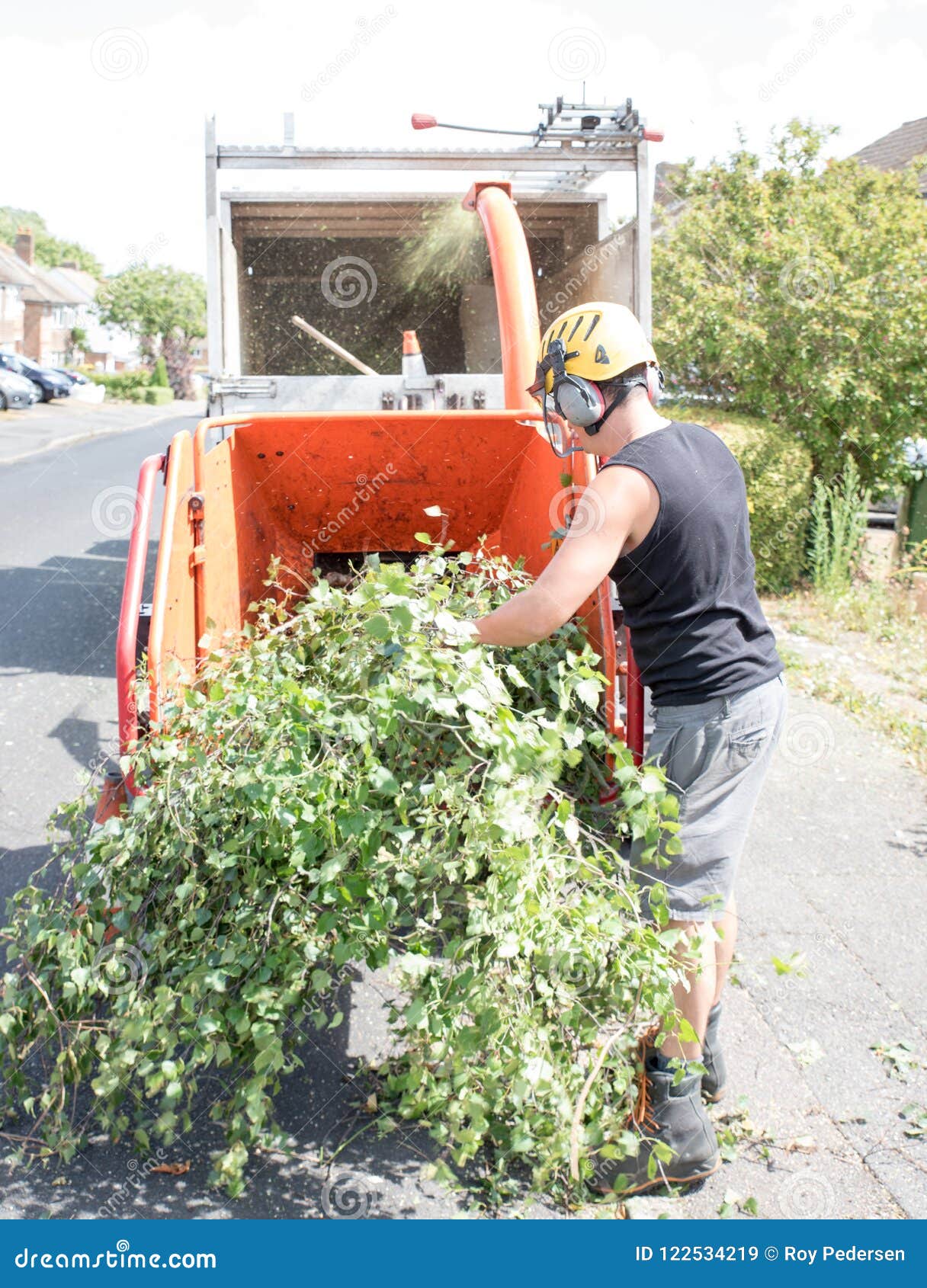 Wood Chipping Machine at Work Stock Image - Image of cleanup, industry ...