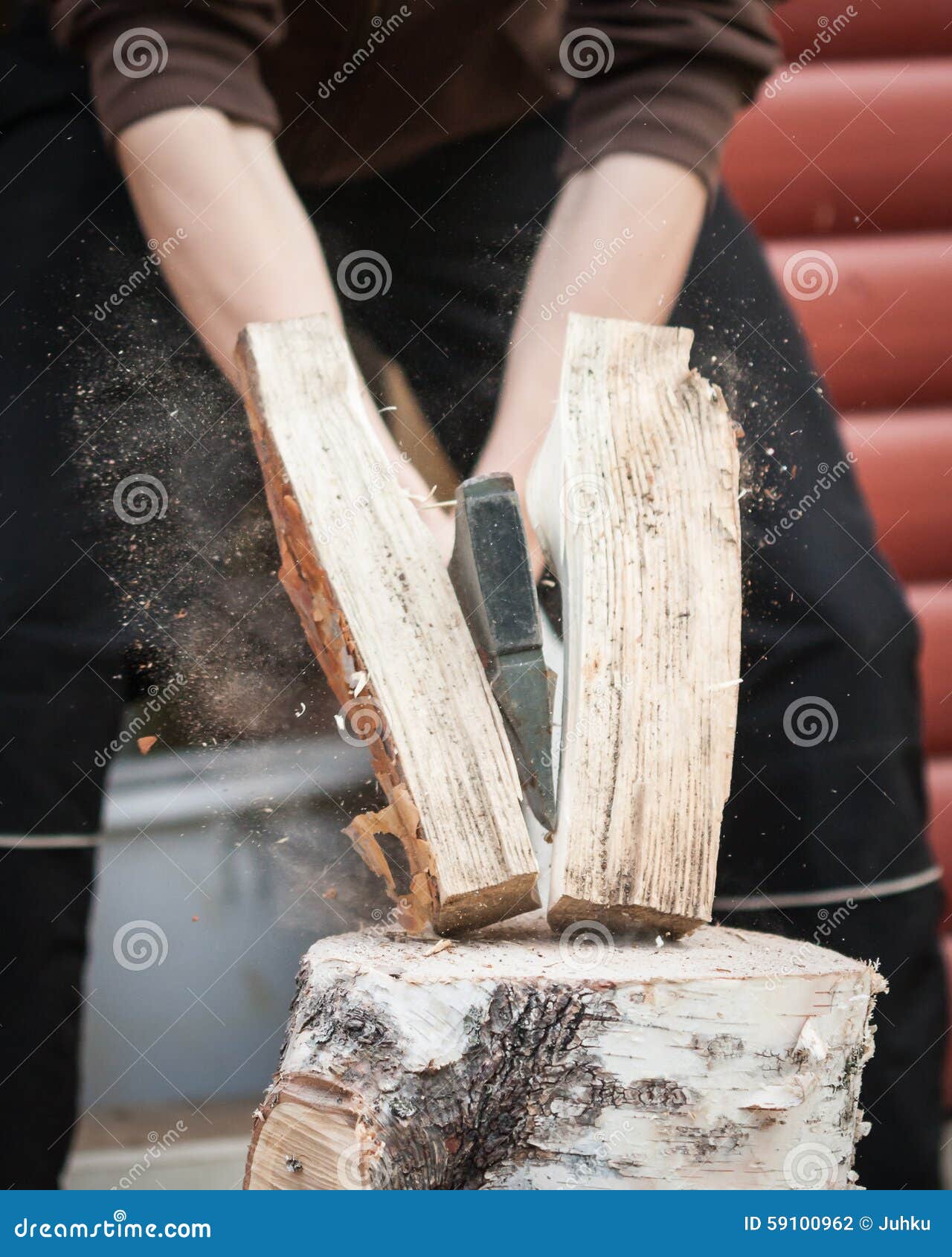 Wood Chopping with Hand Axe Stock Photo - Image of cutting, forest ...