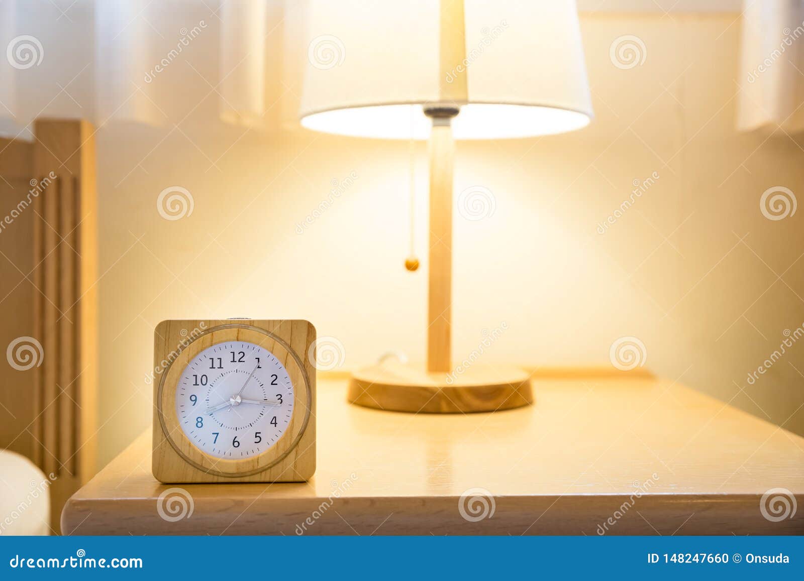 Wood clock with lamp stock photo. Image of retro, lazy - 148247660