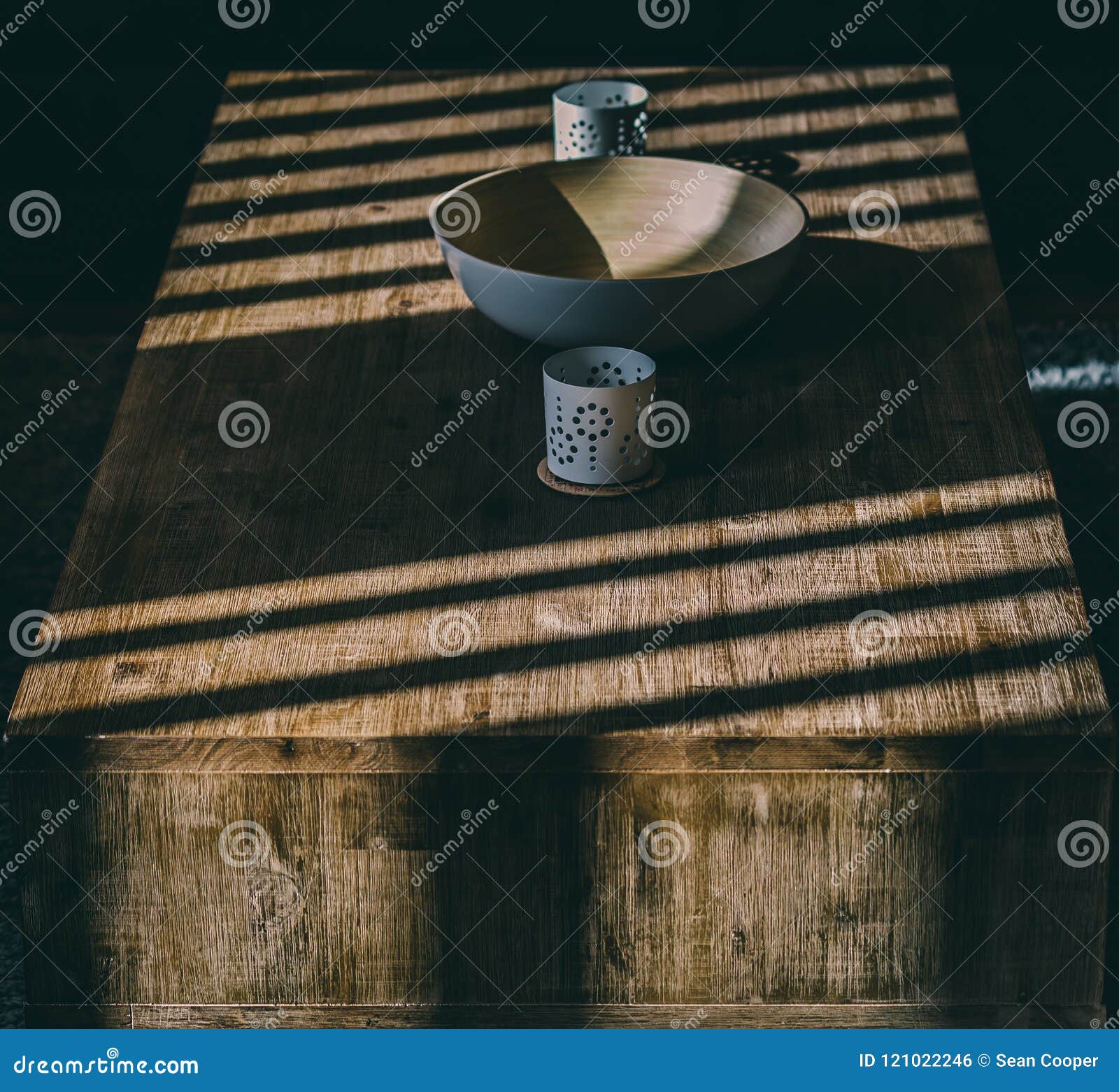 Wood Coffee Table with Shadows from Sunlight Stock Photo - Image of ...