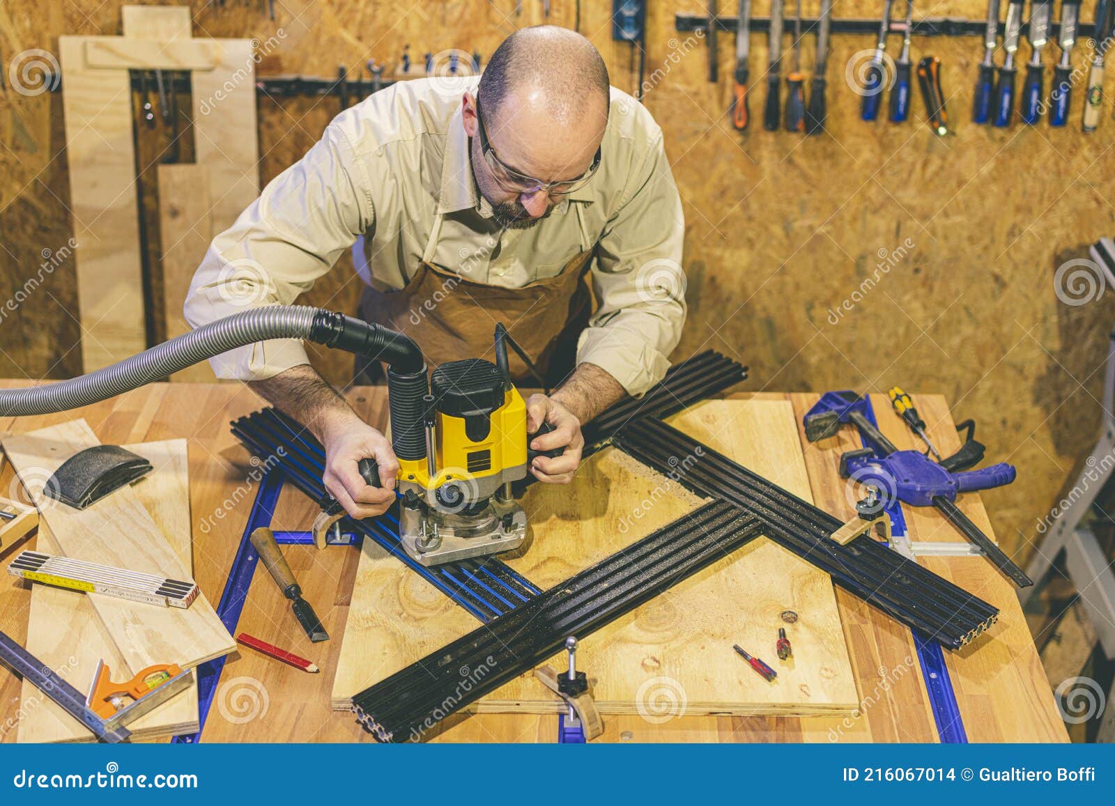Wood Craftsman Using Router Stock Photo - Image of woodworker ...