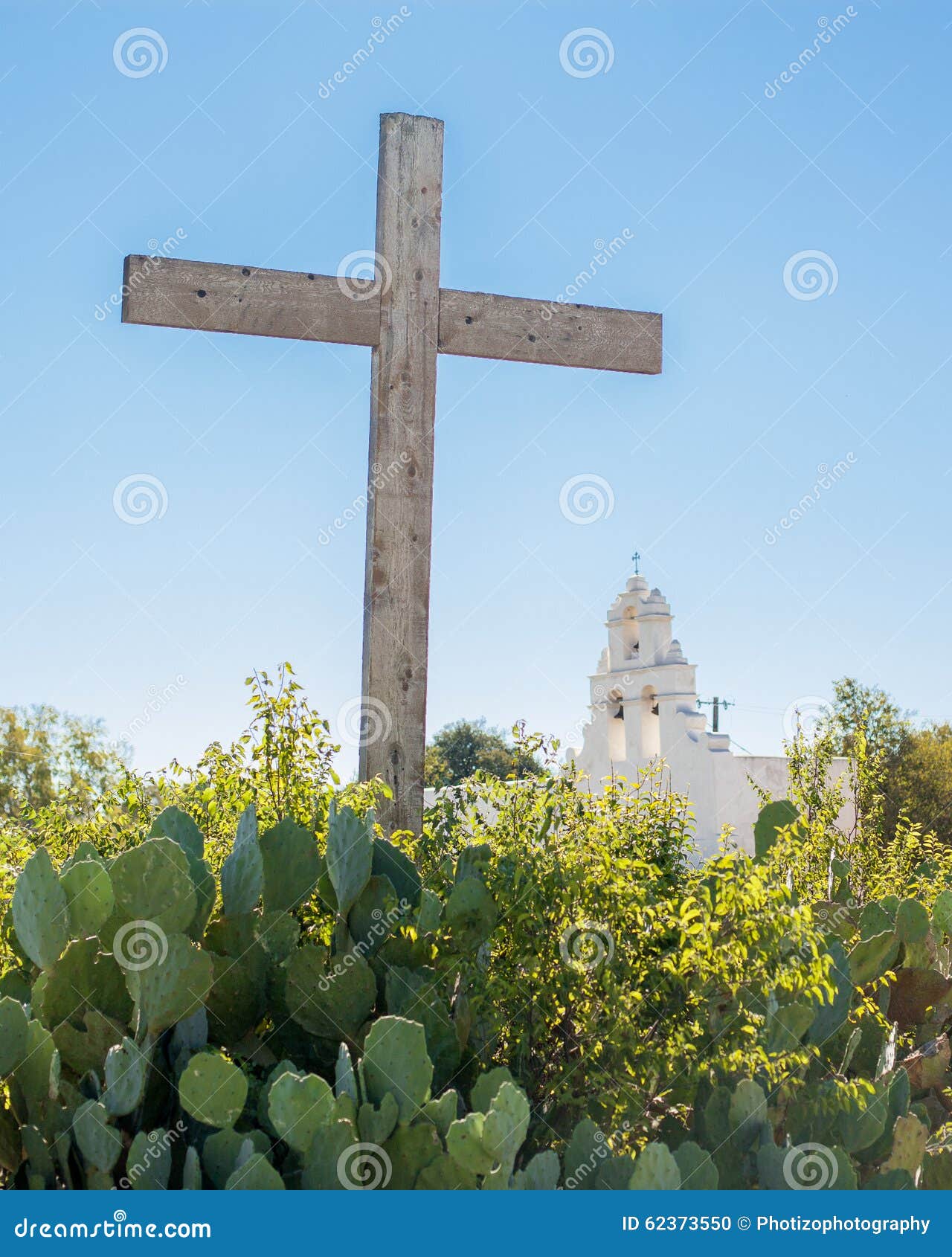 Wood Cross and Church stock photo. Image of easter, divine - 62373550