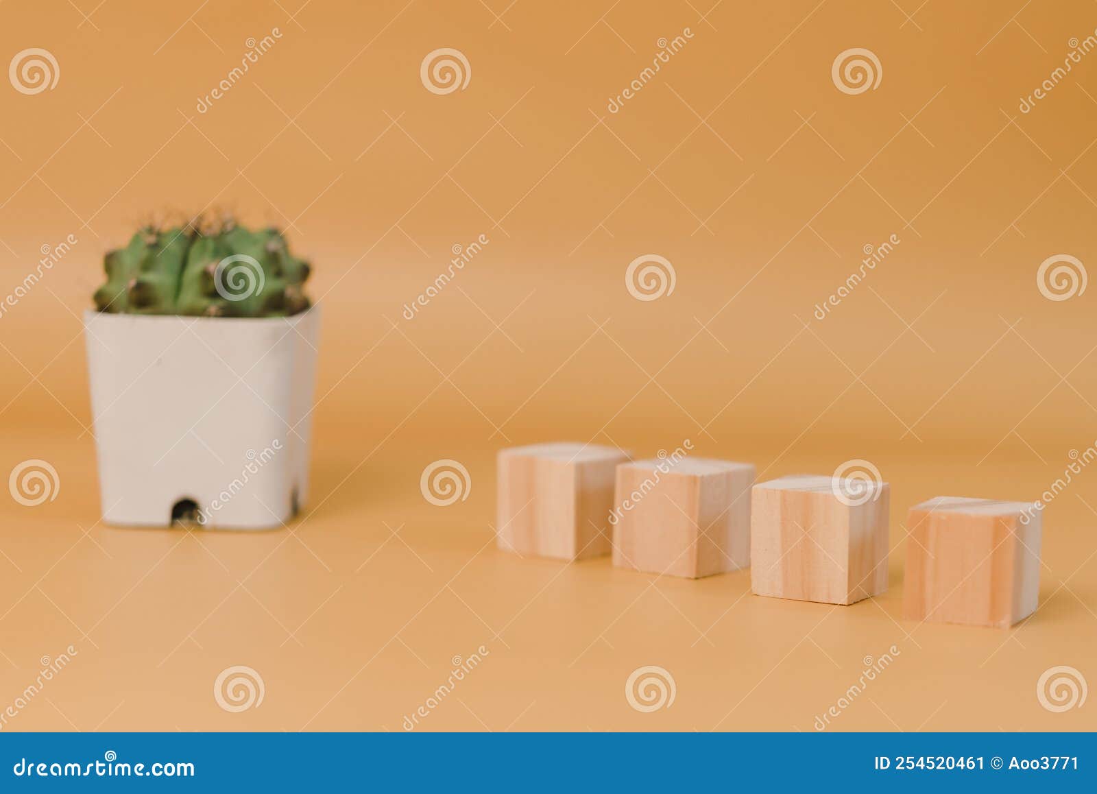 Wood Cube Block Blank and Tree on Yellow Background Stock Image - Image ...