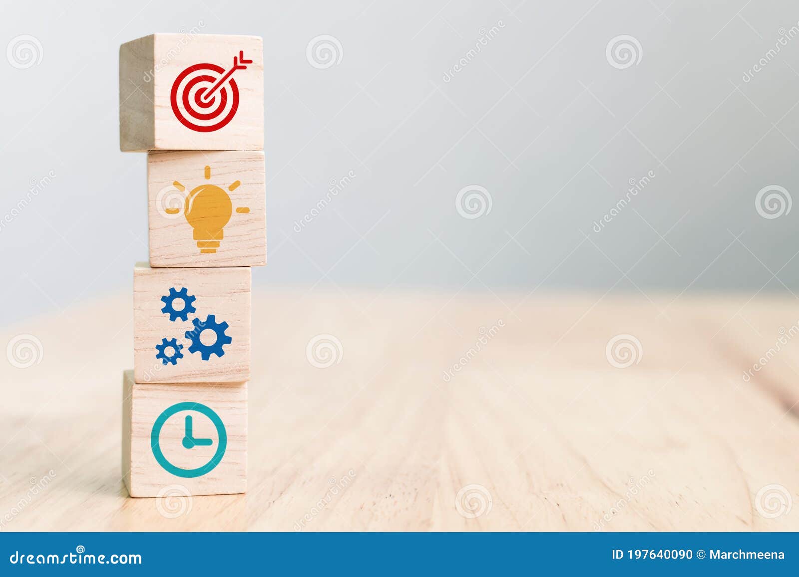 Wood Cube Block Stacking with Icon Stock Photo - Image of evaluation ...