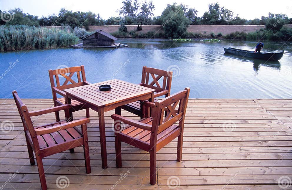 Wood deck with table stock image. Image of outdoor, relaxing - 4803343