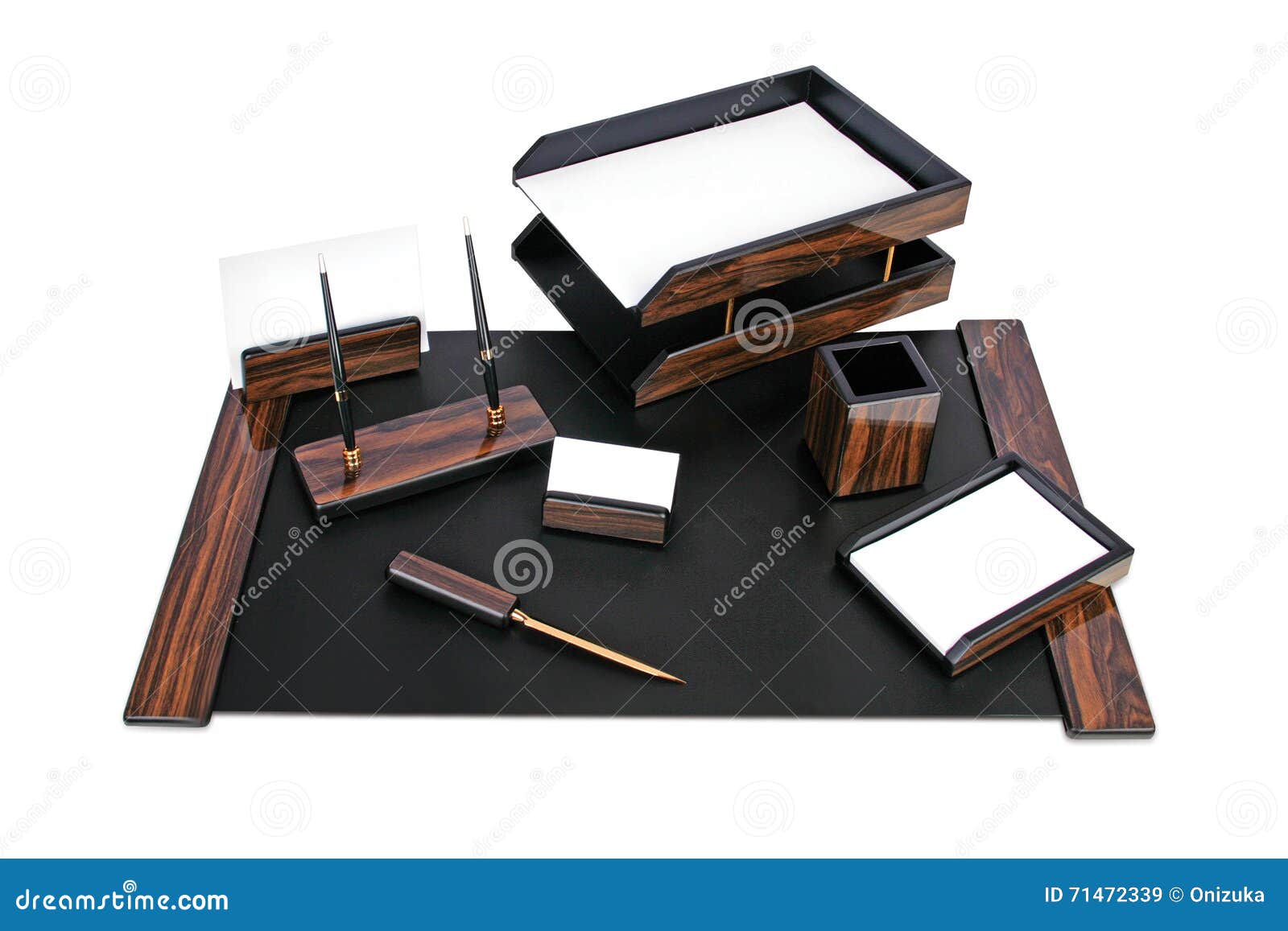 Wood desk set stock image. Image of tray, supply, space - 71472339