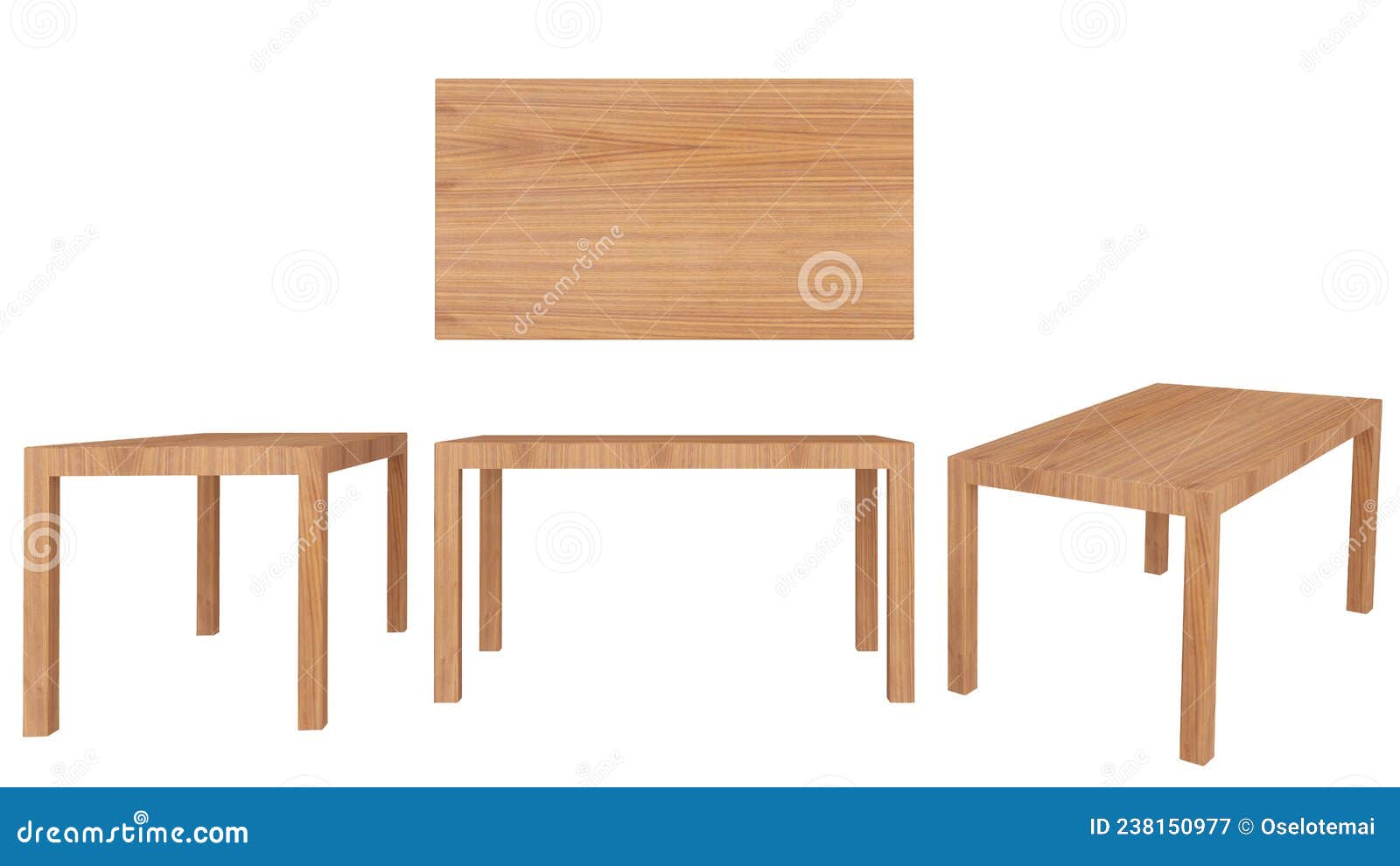 Wood Dining Table on White Background,top View, Side Stock Vector ...