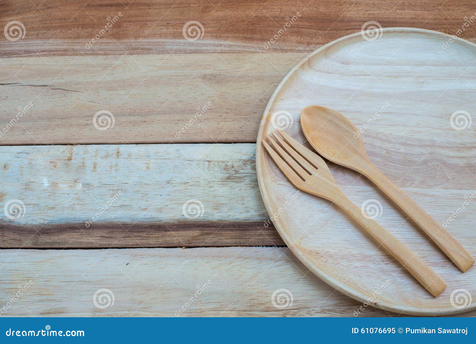 Wood Dish and Wood Fork on Wooden Table.with Text Space Stock Image ...