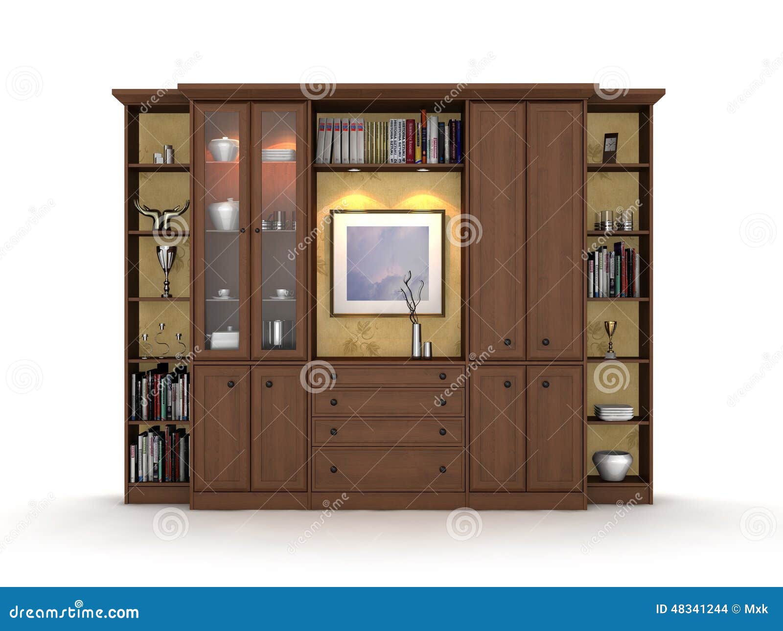 Wood display cabinet stock illustration. Illustration of wares - 48341244