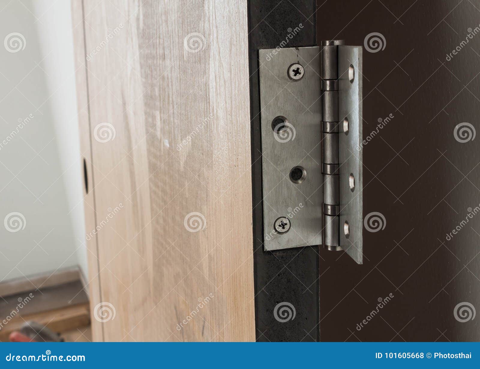 Wood door hinges. stock photo. Image of close, tool - 101605668