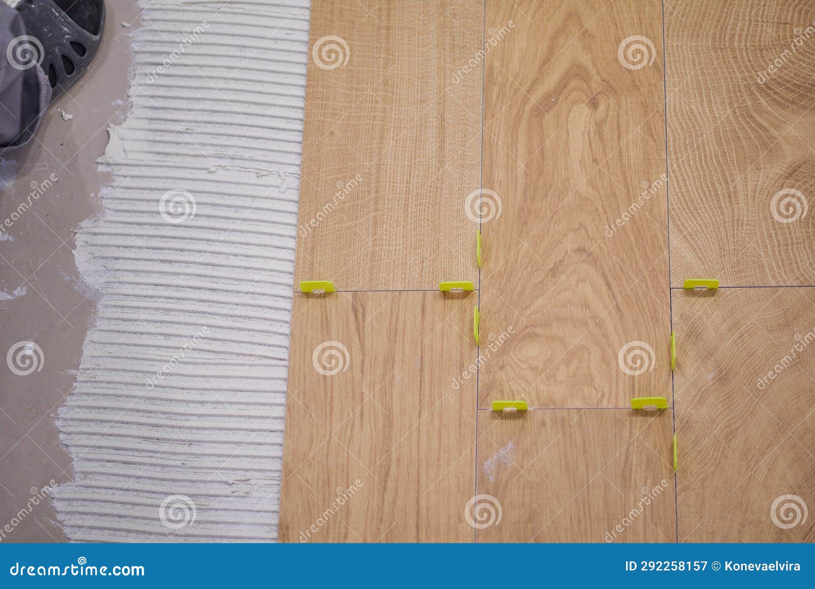 Wood Effect Tiles on the Floor. Unfinished Laying Floor Tiles Stock ...