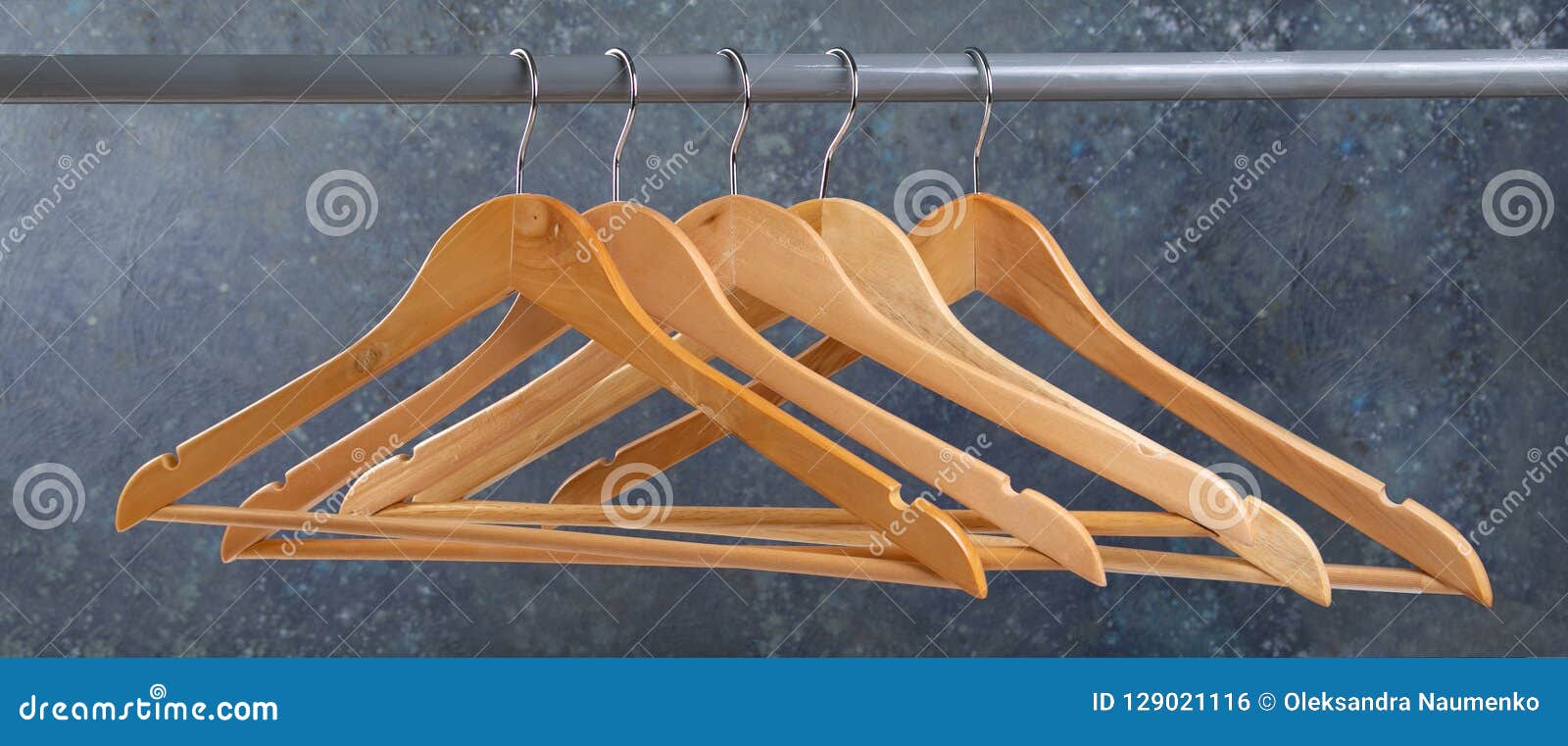 Wood Empty Hangers on Rack with Rustick Background Stock Photo - Image ...