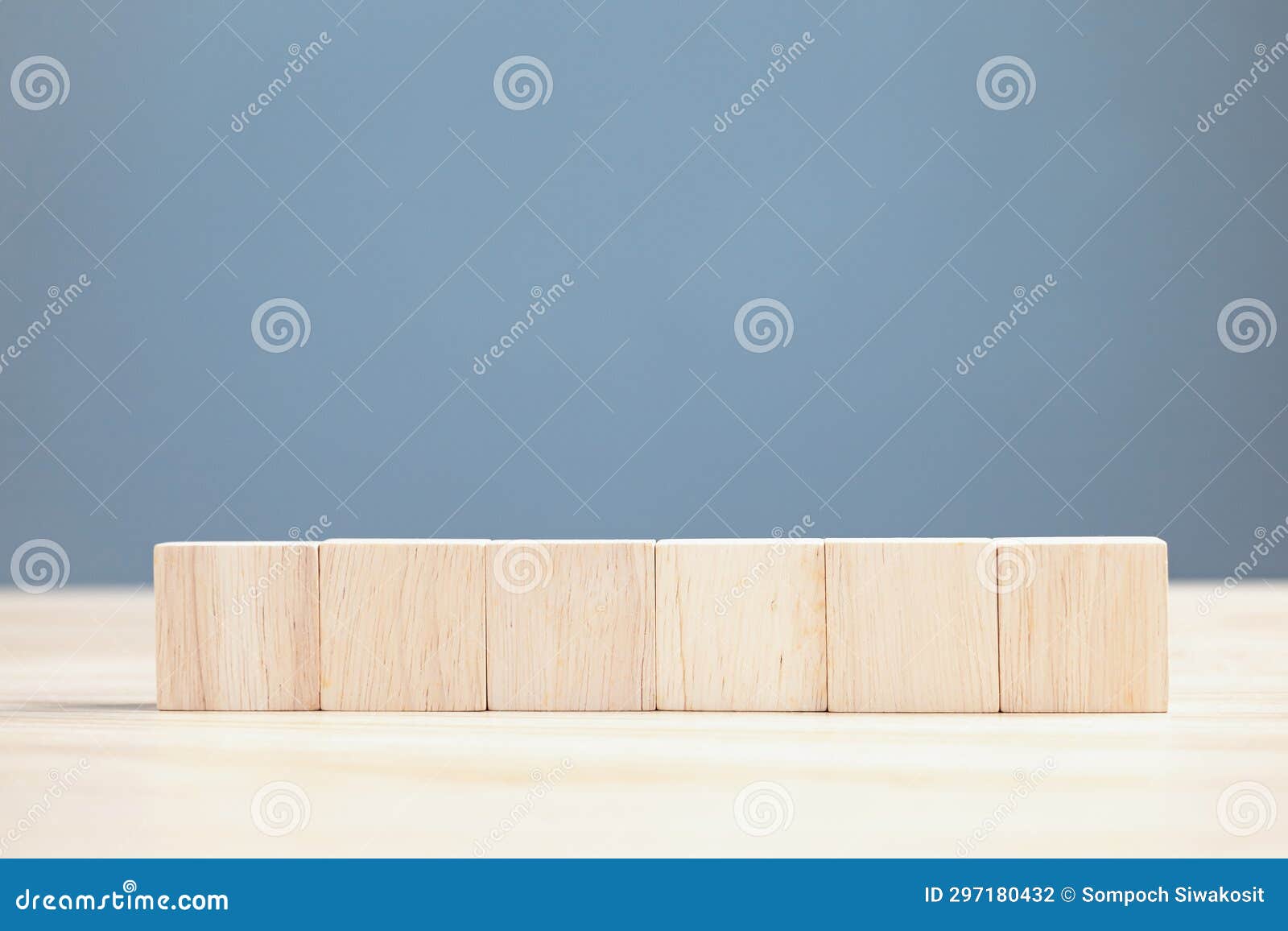 Wood Empty Six Blocks on Table and Blue Blackground with Copy Space for ...