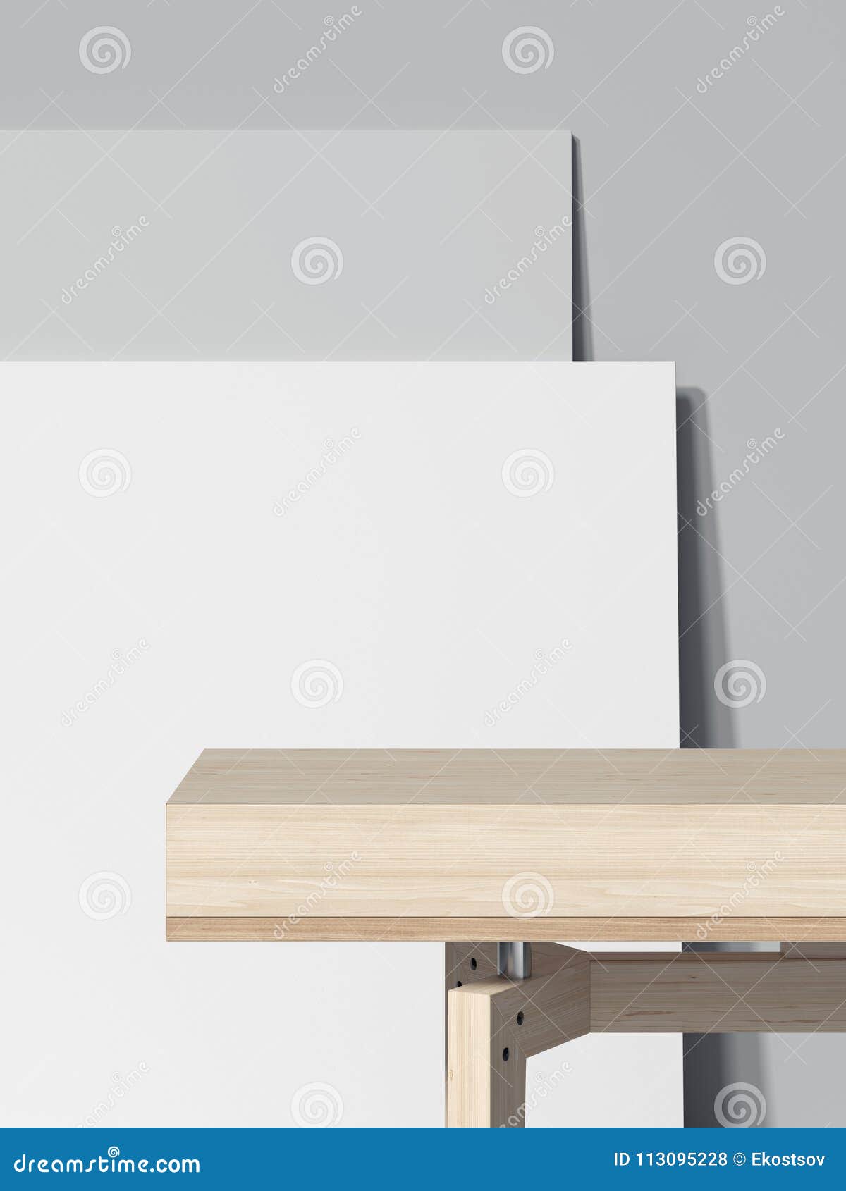 Wood Empty Table and Two Blank Picture Frames. 3d Rendering Stock Photo ...