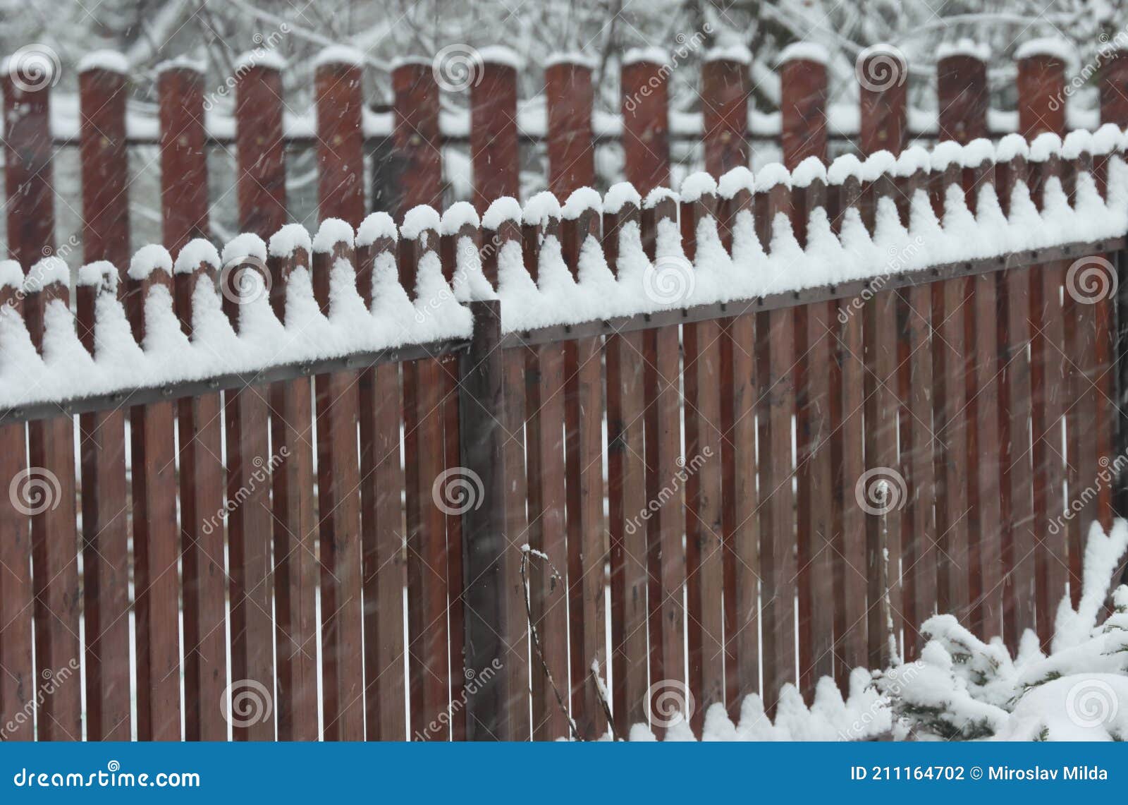 Wood Fence Under Fresh Snow Stock Photo - Image of wattle, garden ...