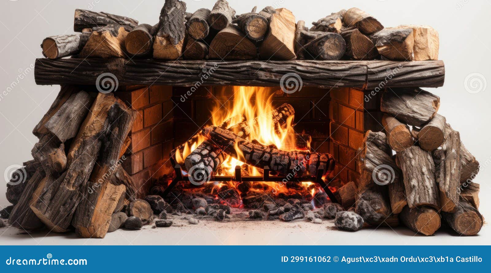 Wood Fireplace Lit with Fire. Heat of Home. Stock Photo - Image of warm ...