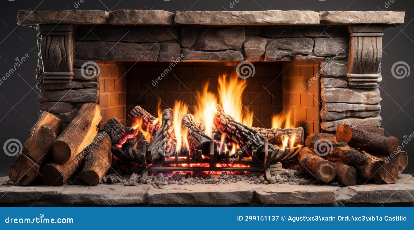 Wood Fireplace Lit with Fire. Heat of Home. Stock Illustration ...