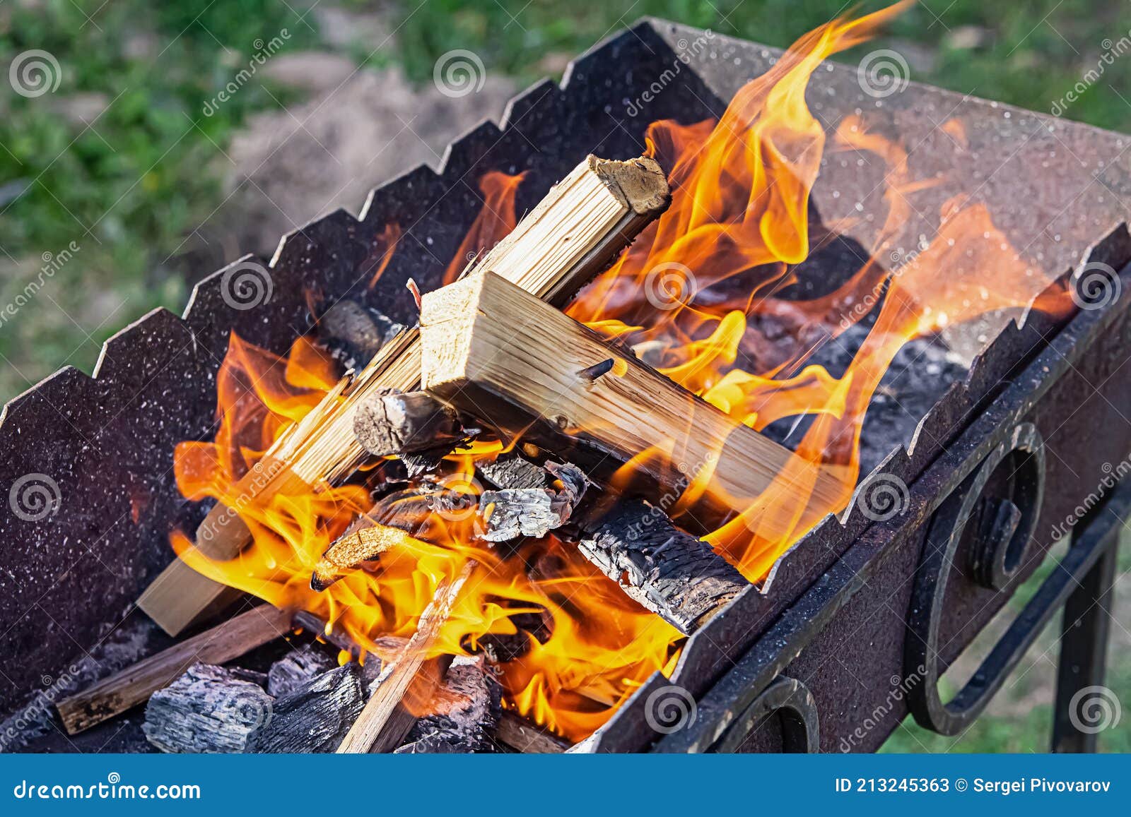 Wood Firewood Lighting a Flame in the Grill Close Up Stock Image ...