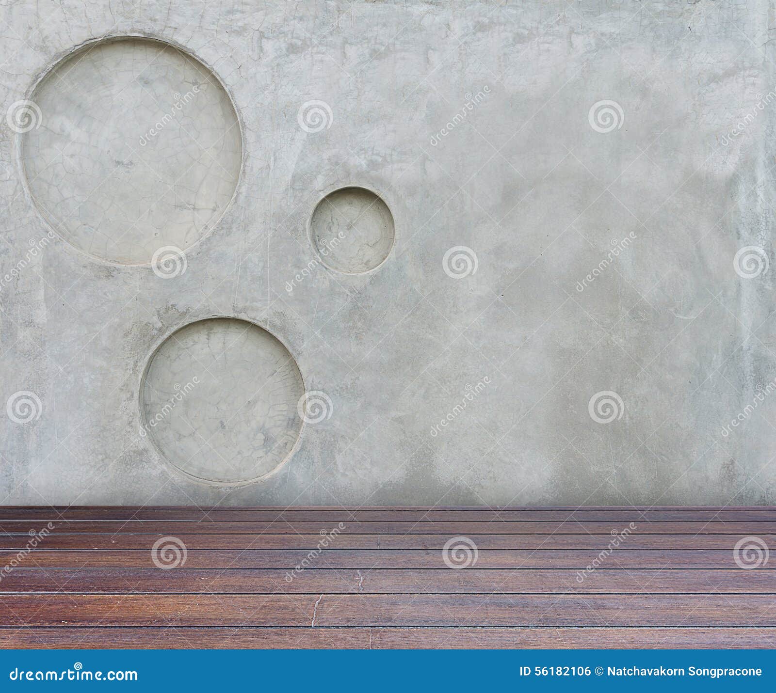 Wood Floor and Gray Concrete Wall with Circle Pitted Texture Background ...