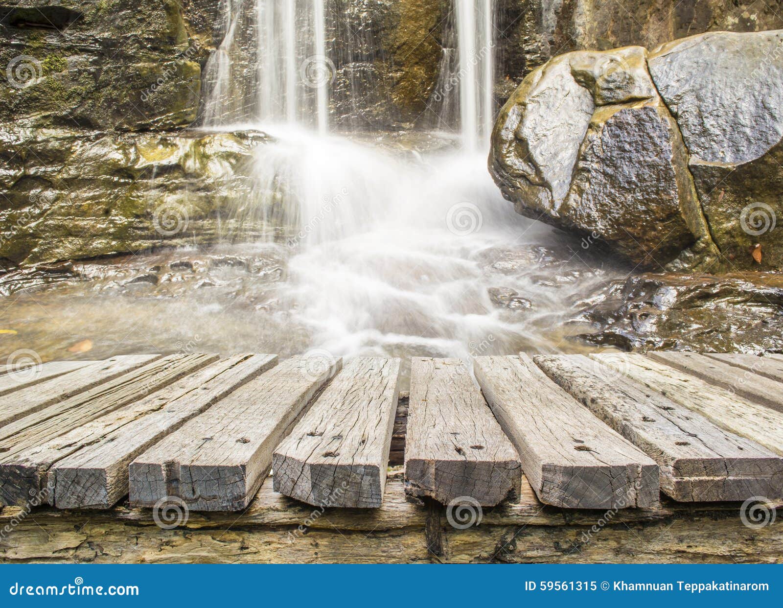 Wood floor with water fall stock image. Image of spring - 59561315