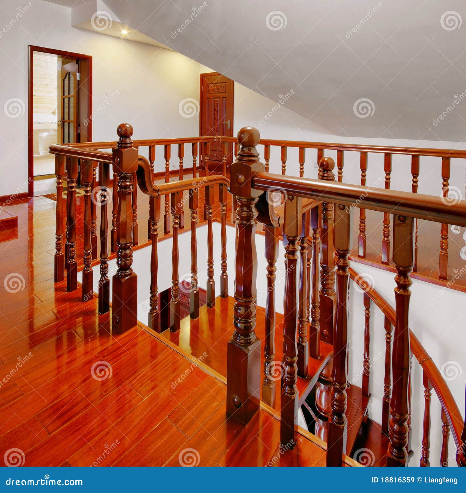 Wood flooring and railing stock image. Image of interior - 18816359