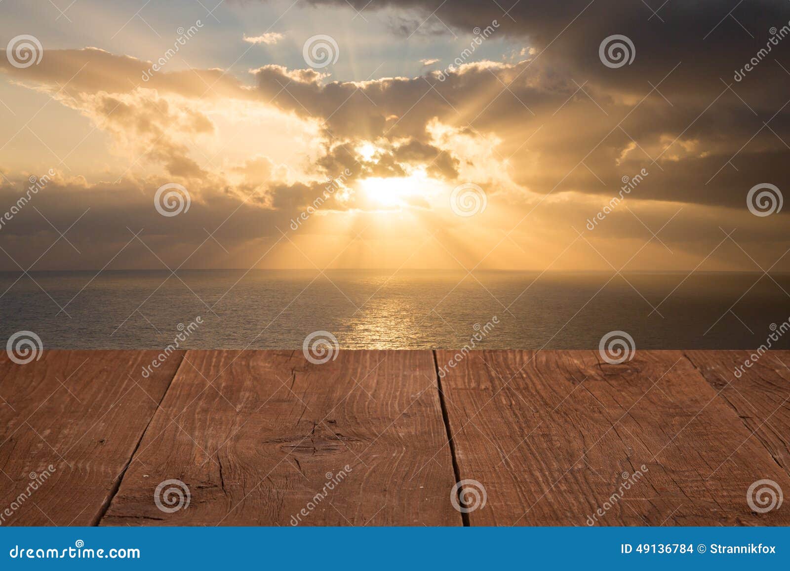 Wood Flooring with a View of the Sunset Over the Sea Stock Photo ...