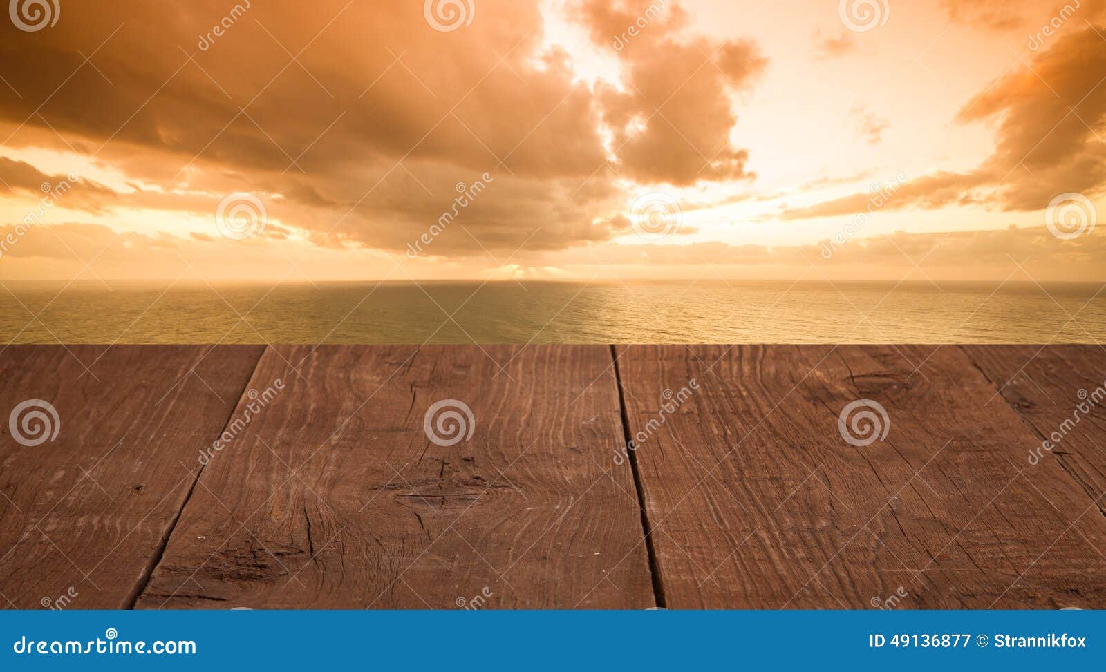 Wood Flooring with a View of the Sunset Over the Sea Stock Image ...