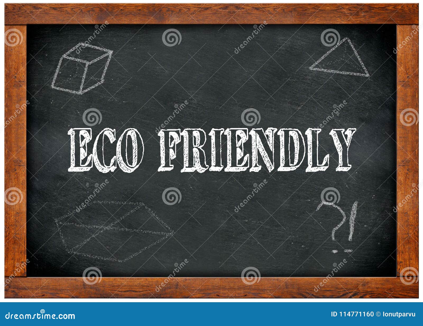 Wood Frame Blackboard With Eco Friendly Text Written With Chalk Stock