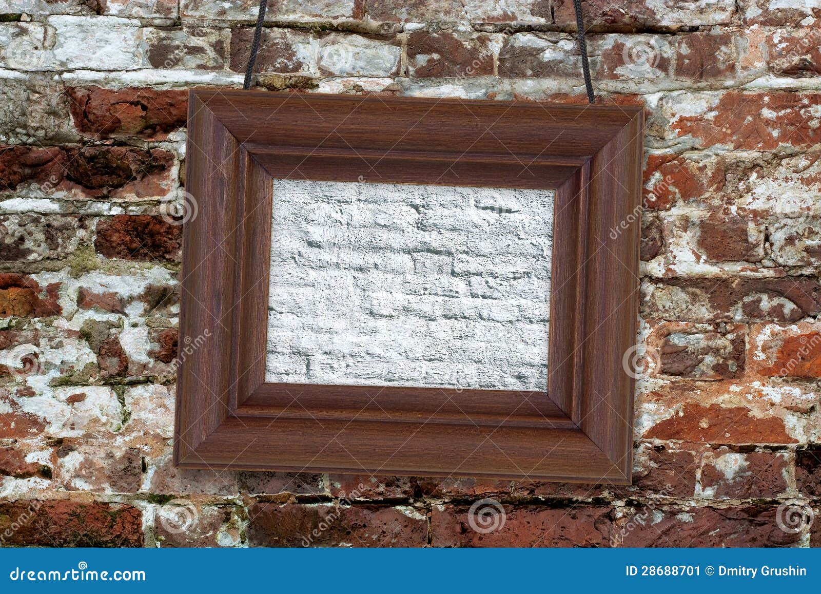 Wood frame on brick wall stock image. Image of detail - 28688701