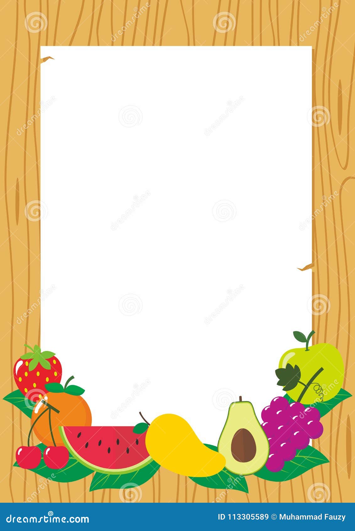 Wood Frame Vector with Fruits Decoration Stock Vector - Illustration of ...