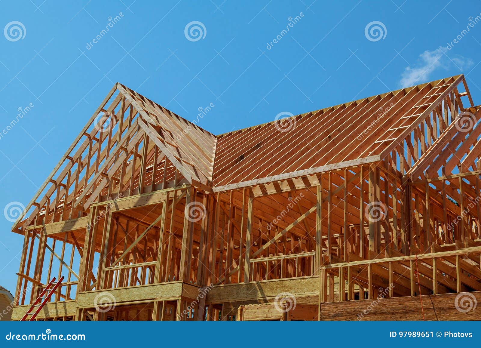 Wood Framework of New Residential Home Under Construction. Stock Image ...