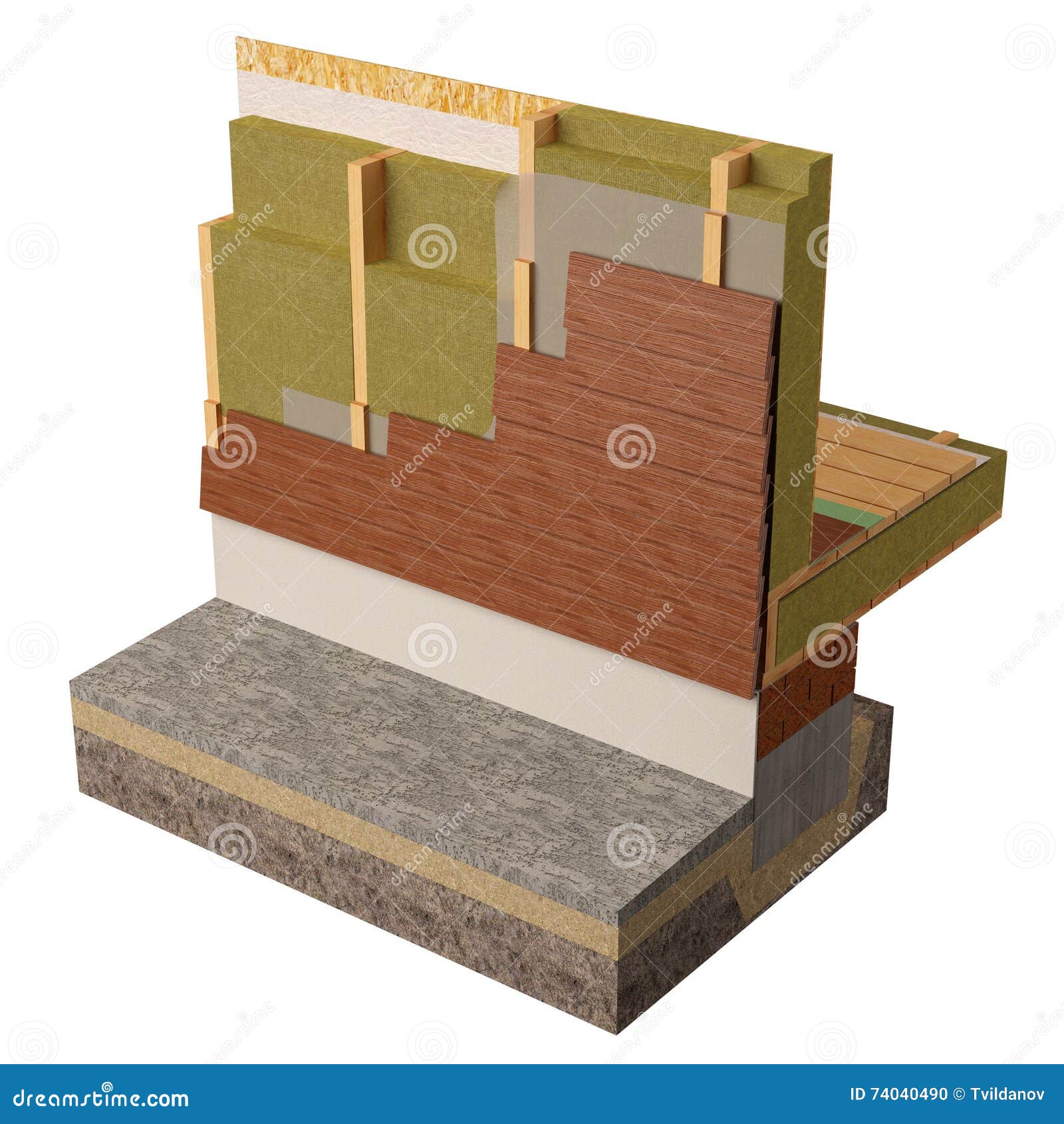 Wood Framing House Insulation, 3D Render, Computer Generated Image ...