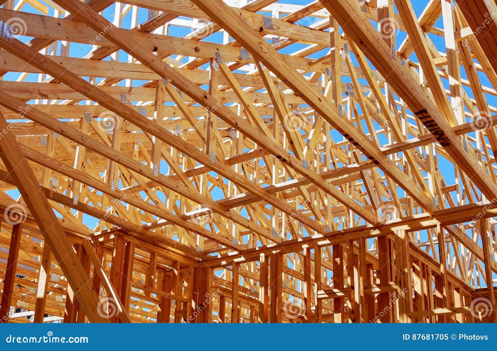 Wood Framing on New House Under Construction Stock Image - Image of ...