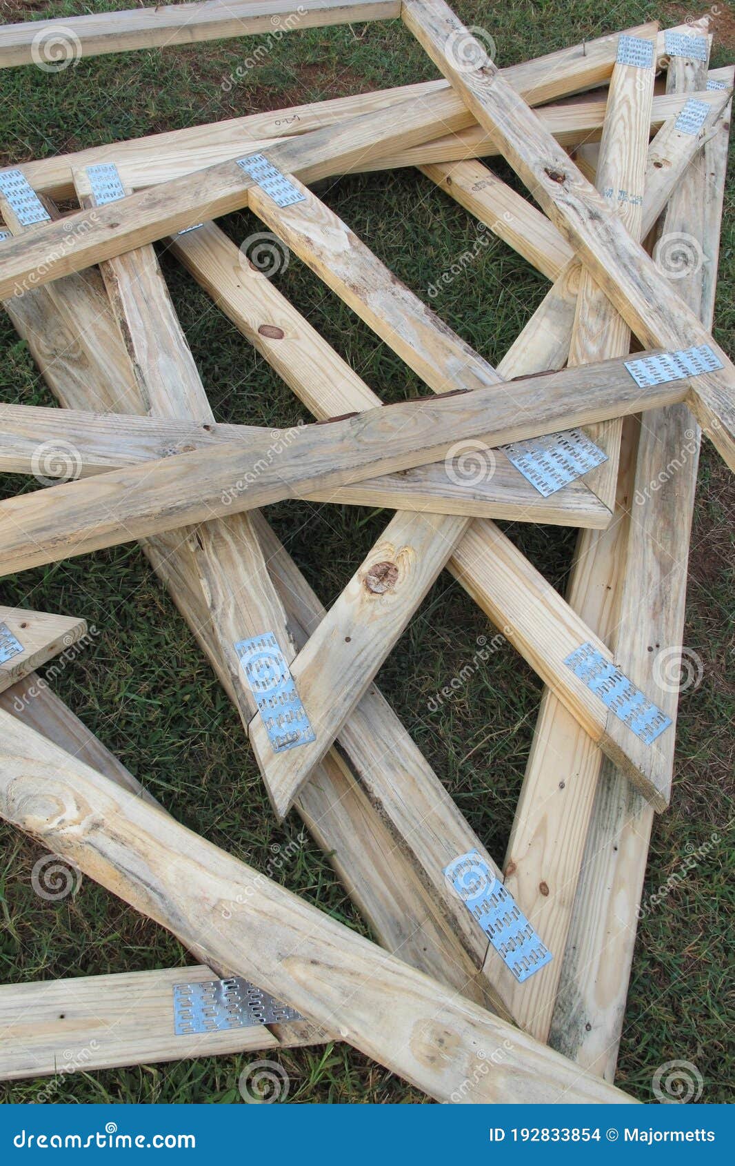 Wood Gable Triangle Roof Frame Pile on Grass Stock Photo - Image of ...