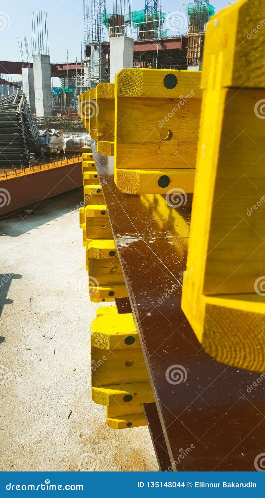 Wood Girder Stacked at a Construction Site. Stock Photo - Image of ...