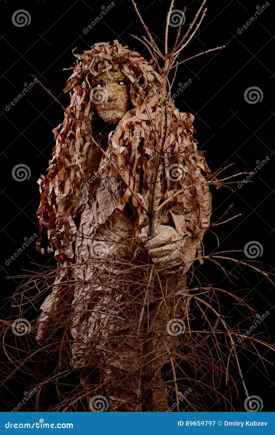 Wood Goblin With A Tree In Hands On A Black Background Royalty-Free ...