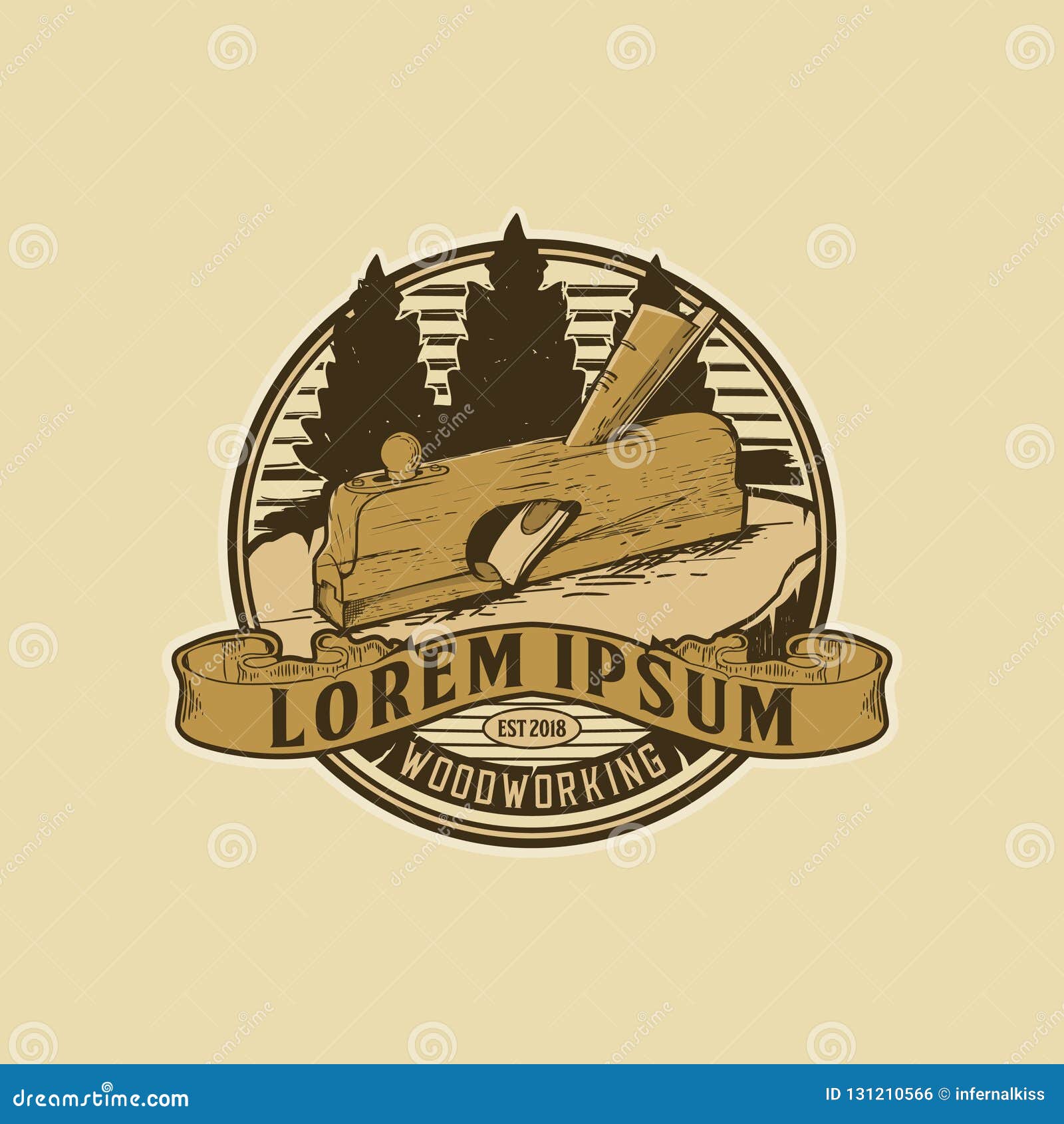 Wood Hand Plane with Tree Vector Old School Style Logo Template Stock ...