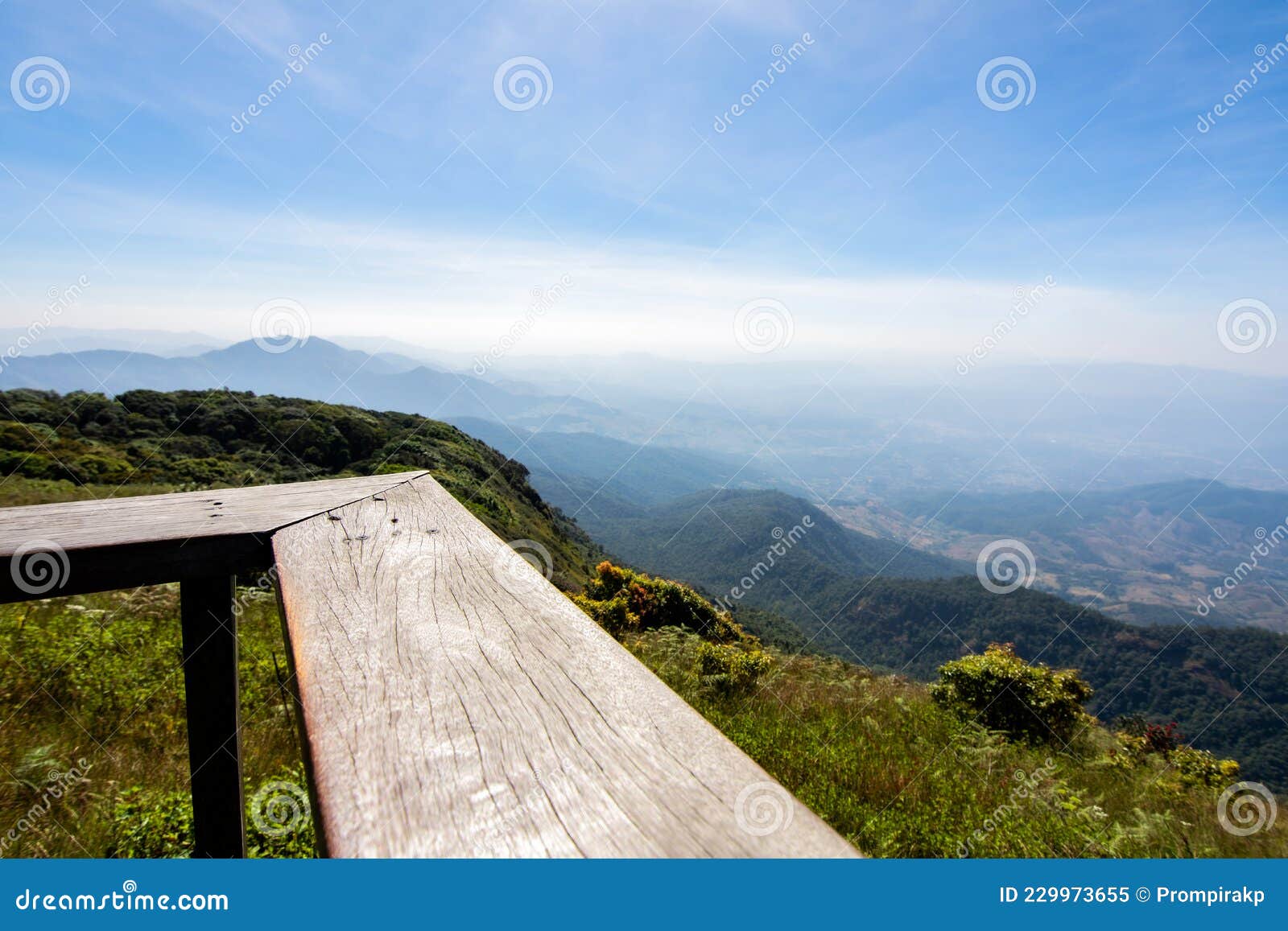 Wood Handrail on Viewpoint in the Mountain Stock Image - Image of ...