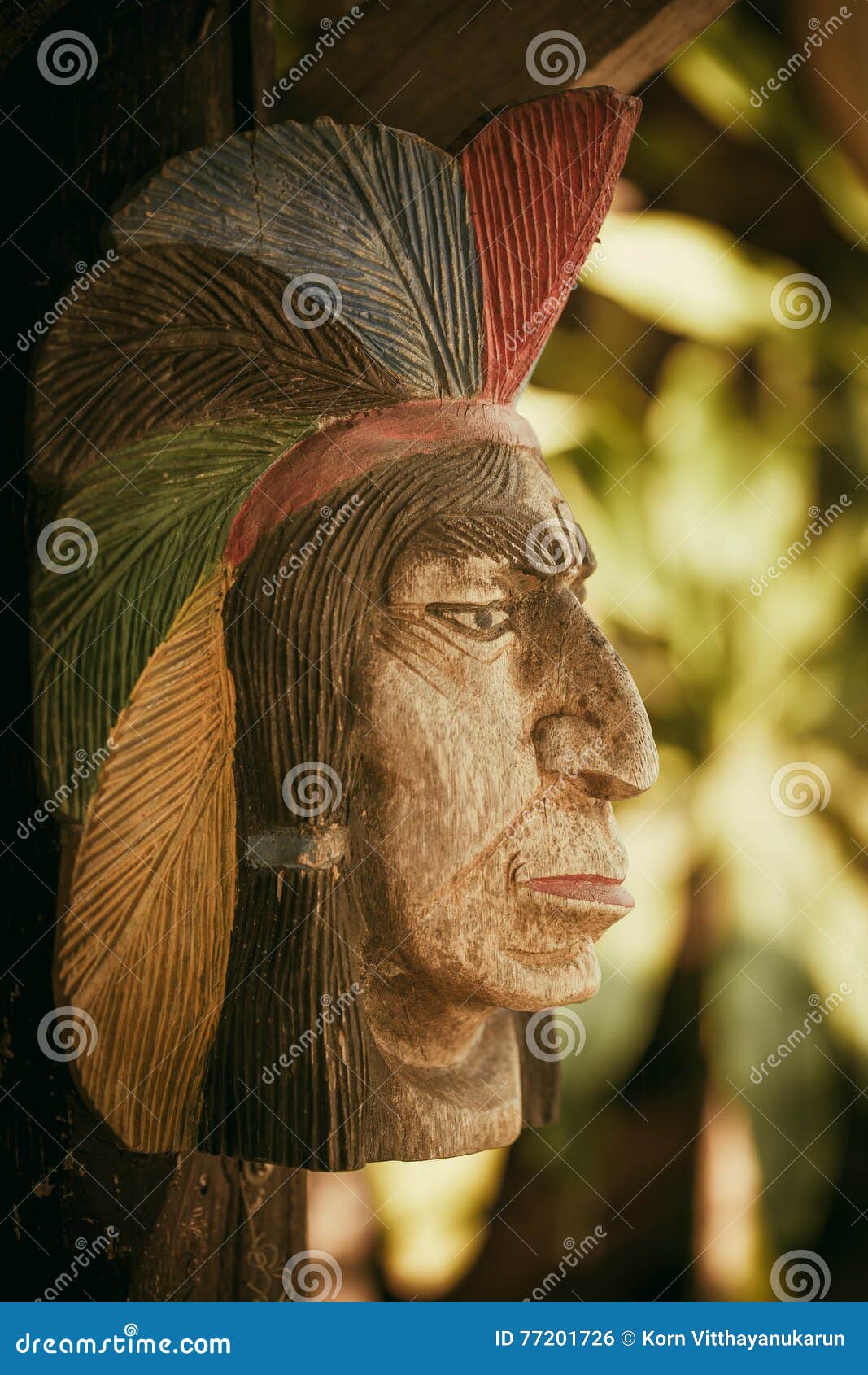 Wood Head of red Indian stock photo. Image of color, icon - 77201726