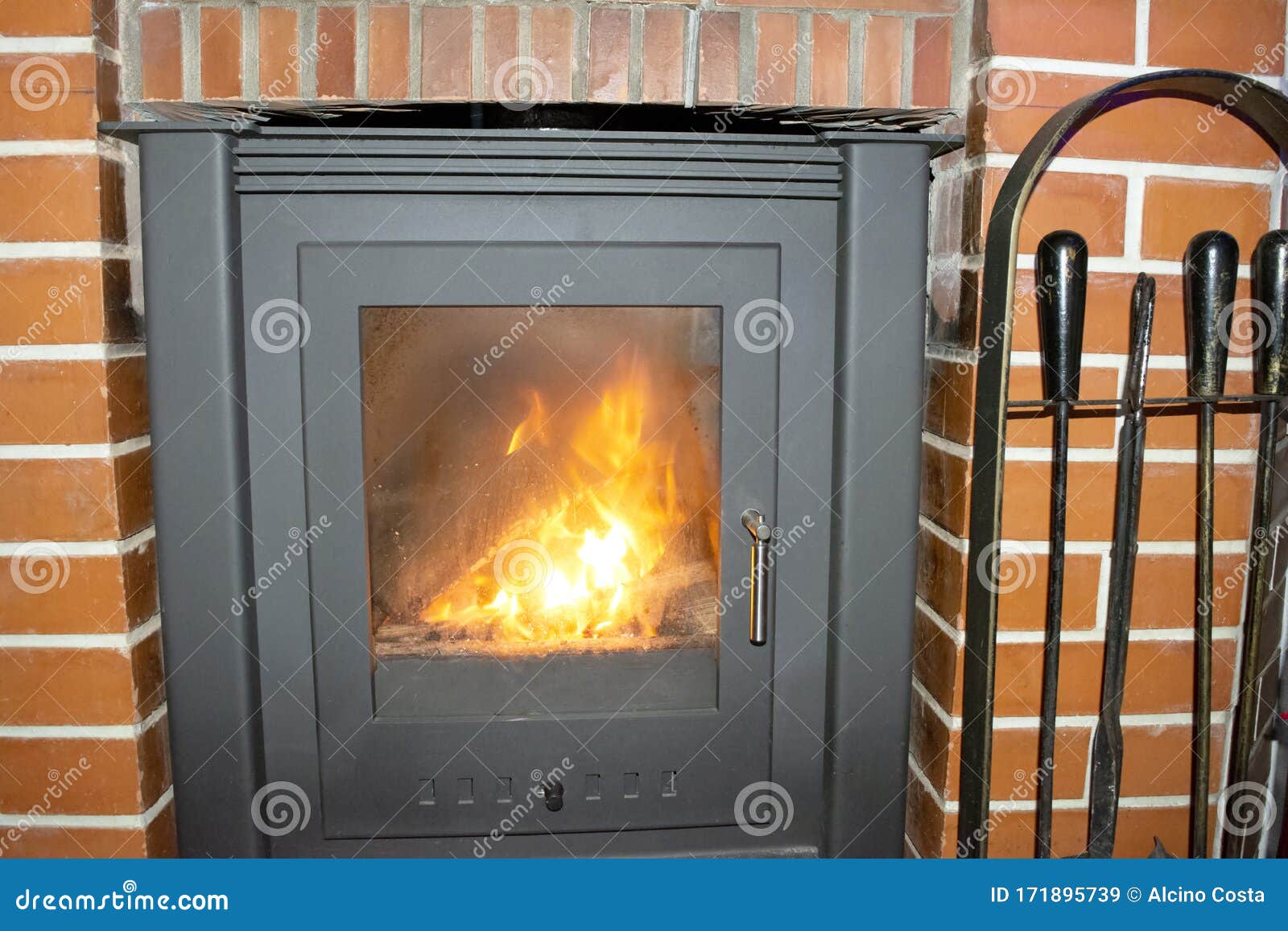 Home Wood Heater Burning Wood Stock Image - Image of heat, heating ...