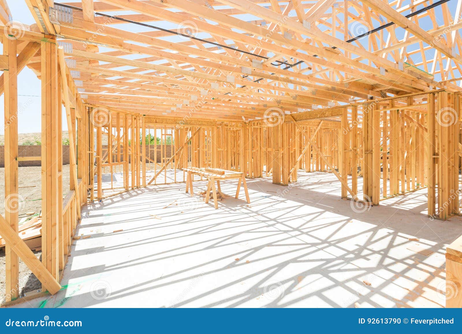 Wood Home Framing Abstract at Construction Site. Stock Photo - Image of ...