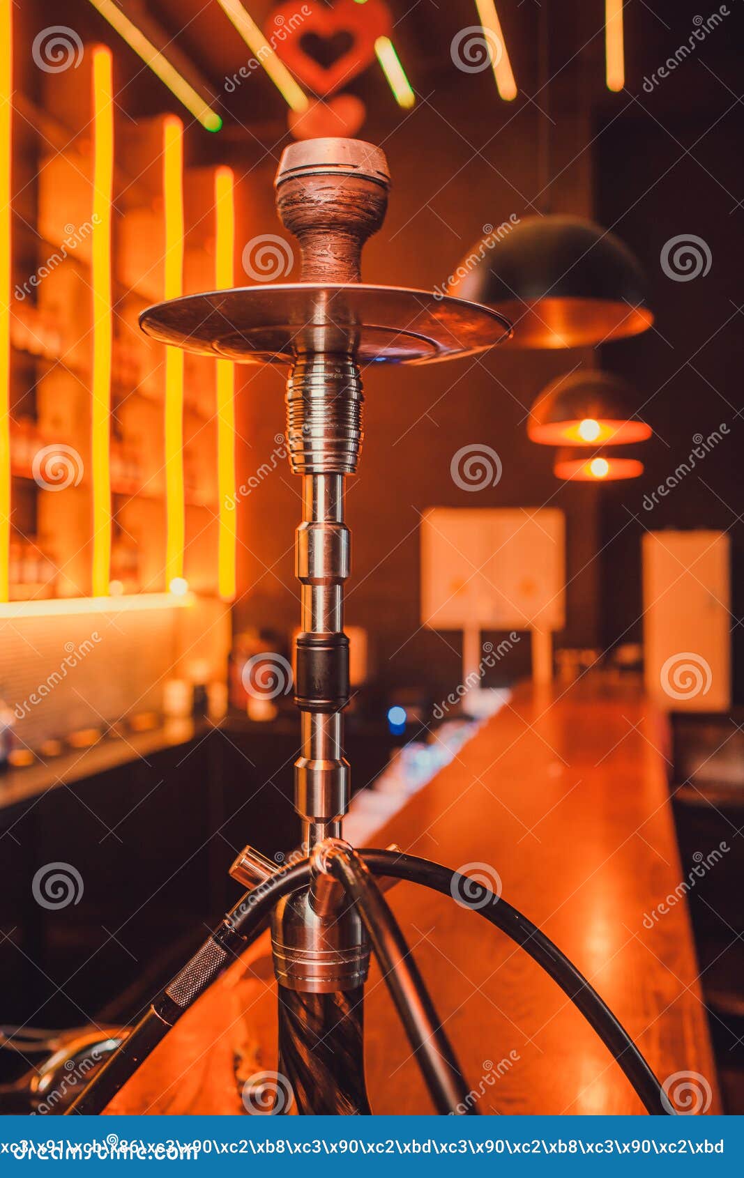 Wood Hookah on Table in Hookah Lounge. Stock Photo - Image of fire ...
