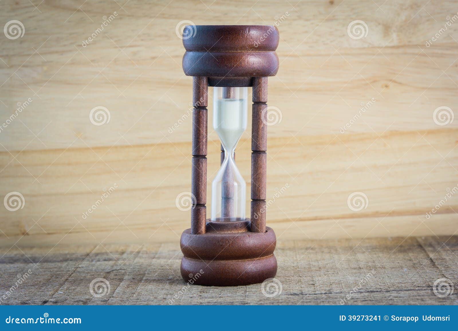 Hourglass With START And STOP Wooden Cube Blocks On Table, Sand Flowing ...