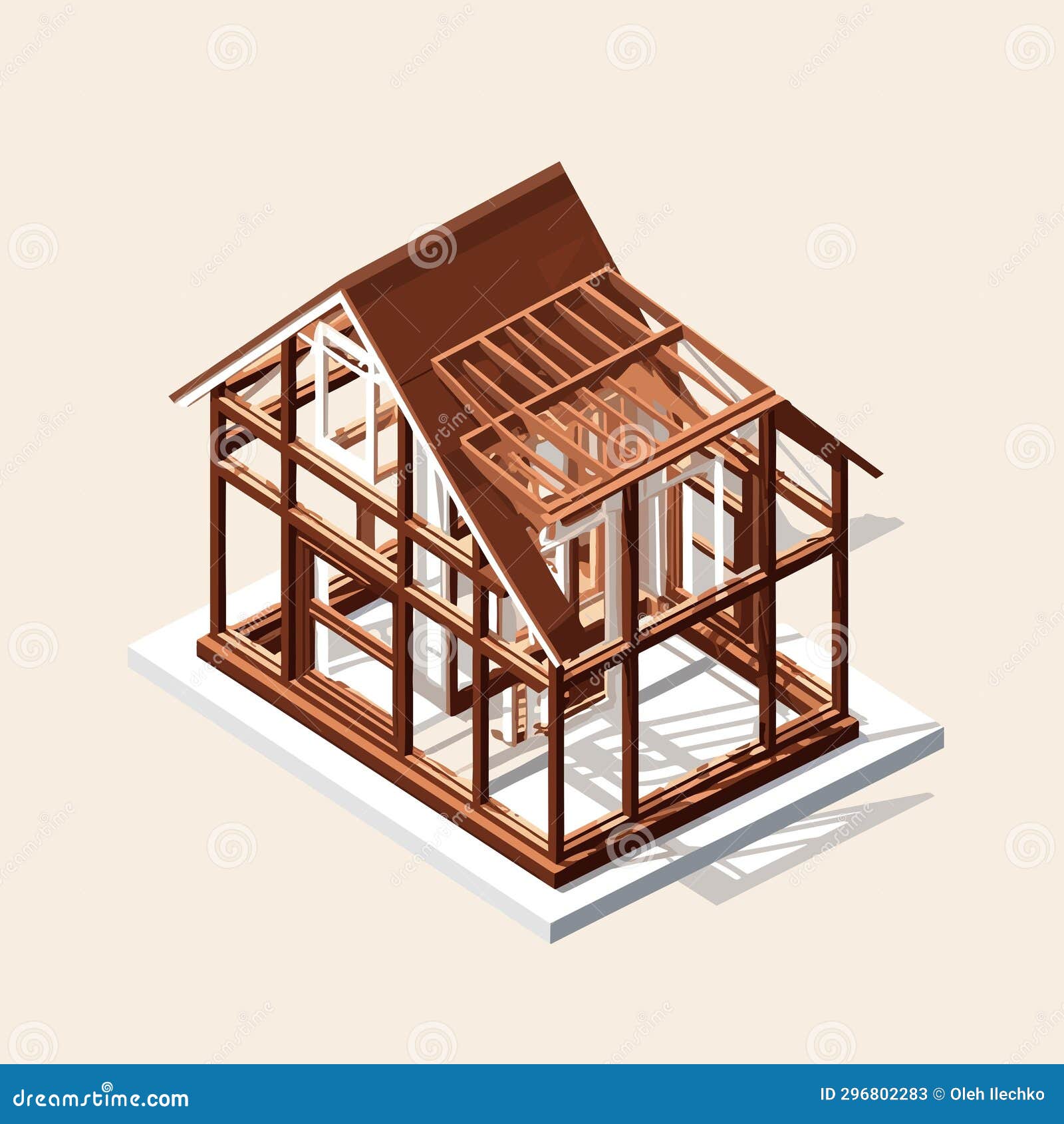 Wood House Frame Isometric Vector Flat Isolated Illustration Stock ...